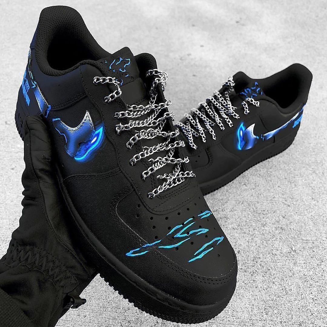 Metal Chain Lace Blue Fired Swoosh Custom Nike Air Force 1 ...